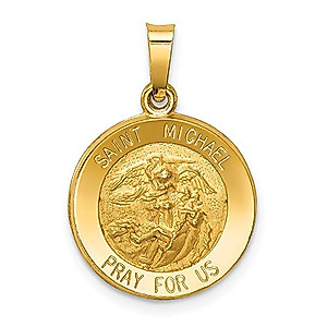 IceCarats 14K Yellow Gold Saint Michael Medal Protects Us Patron Archangel Guardian Angel Necklace Christian Religious Pendant Faith Charm 22mm x 15mm Only