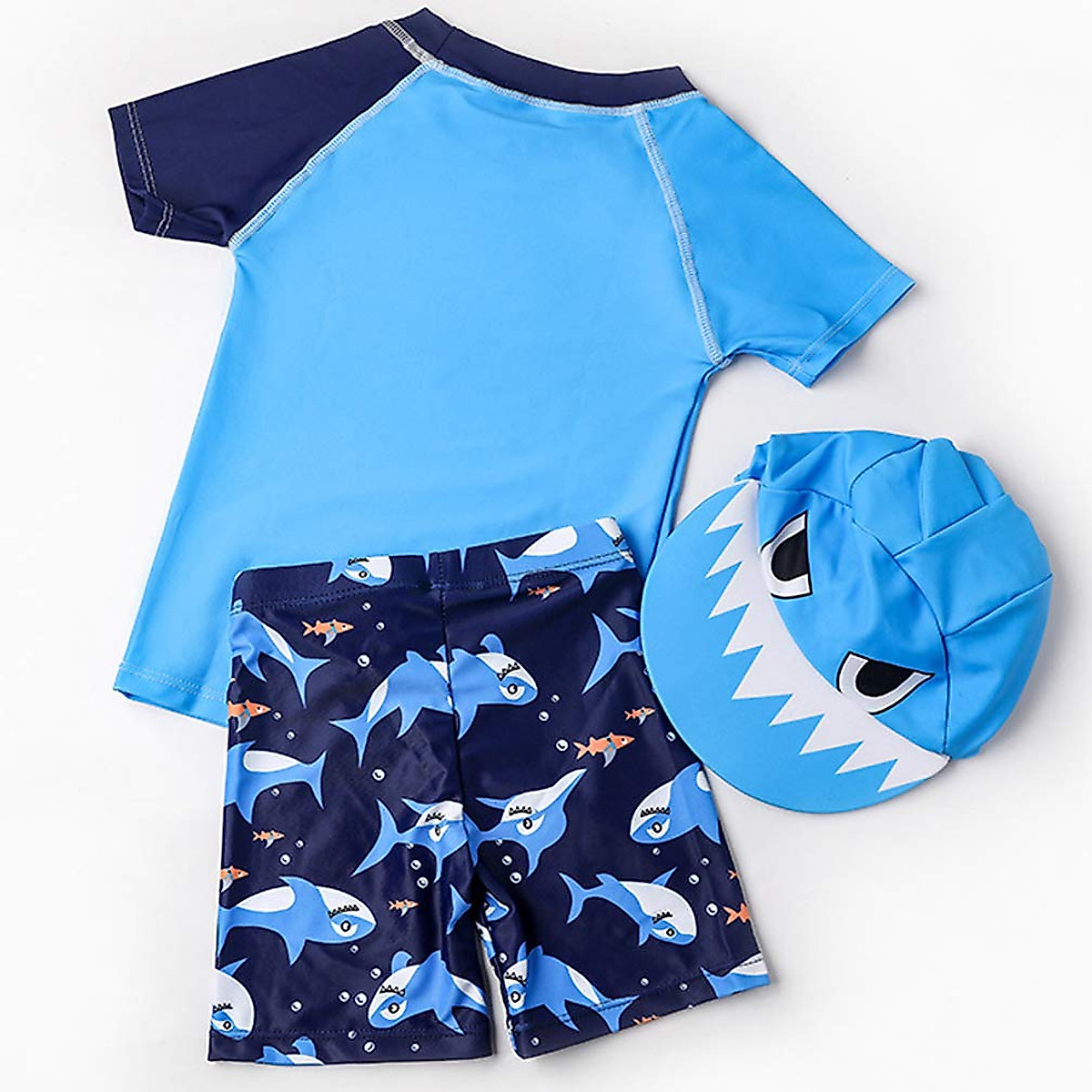 Baby Toddler Boys Two Pieces Swimsuit Set Swimwear Dinosaur Bathing Suit Rash Guards with Hat UPF 50+ (Shark, 6-9 Months)