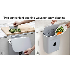 Lunies 2.4 Gal Compost Bin/Hanging Small Trash Can with Lid for Kitchen Cabinet Door/Counter Top/Under Sink/Bedroom/Bathroom/Cupboard Grey