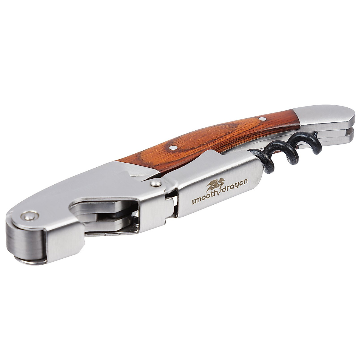 Premium Waiters Corkscrew - 3 in 1 Stainless Steel Wine Opener with Rosewood Pull Tap Handle Bottle Opener and Serrated Foil Cutter