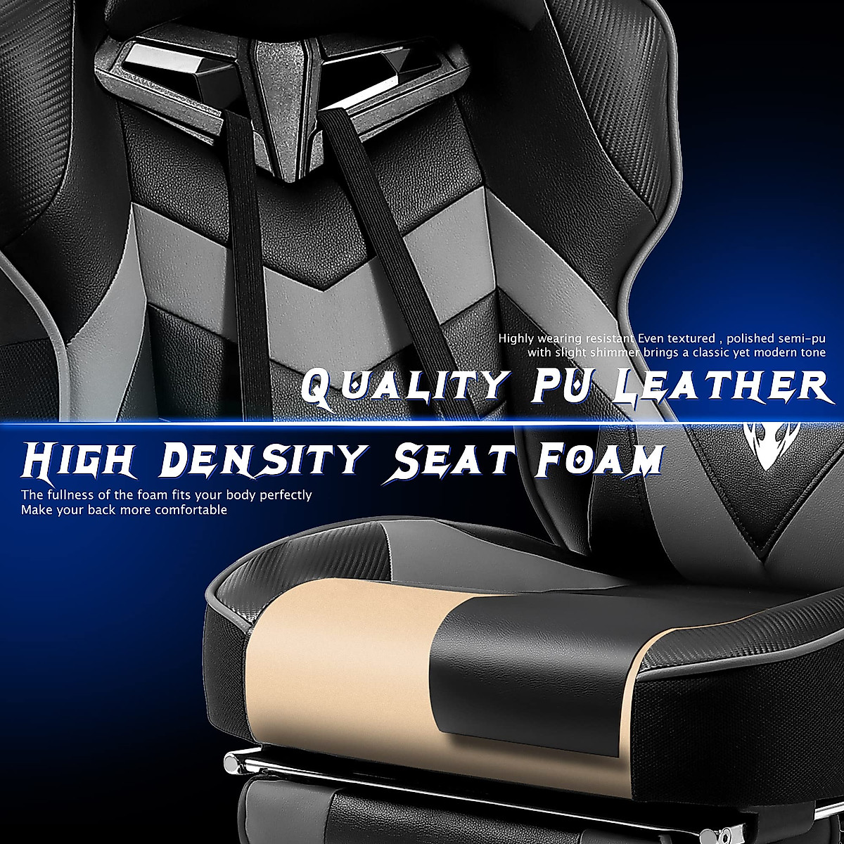 Zeanus Gaming Chairs for Adults Ergonomic Computer Chair with Footrest Gamer Chair with Massage Recliner PC Gaming Chair Home Office Desk Chair Big and Tall Racing Chair Lumbar Support Grey