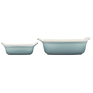 Le Creuset Stoneware Heritage Set of 2 Square Dishes , Small - 18 oz. & Medium - 2 qt., Sea Salt