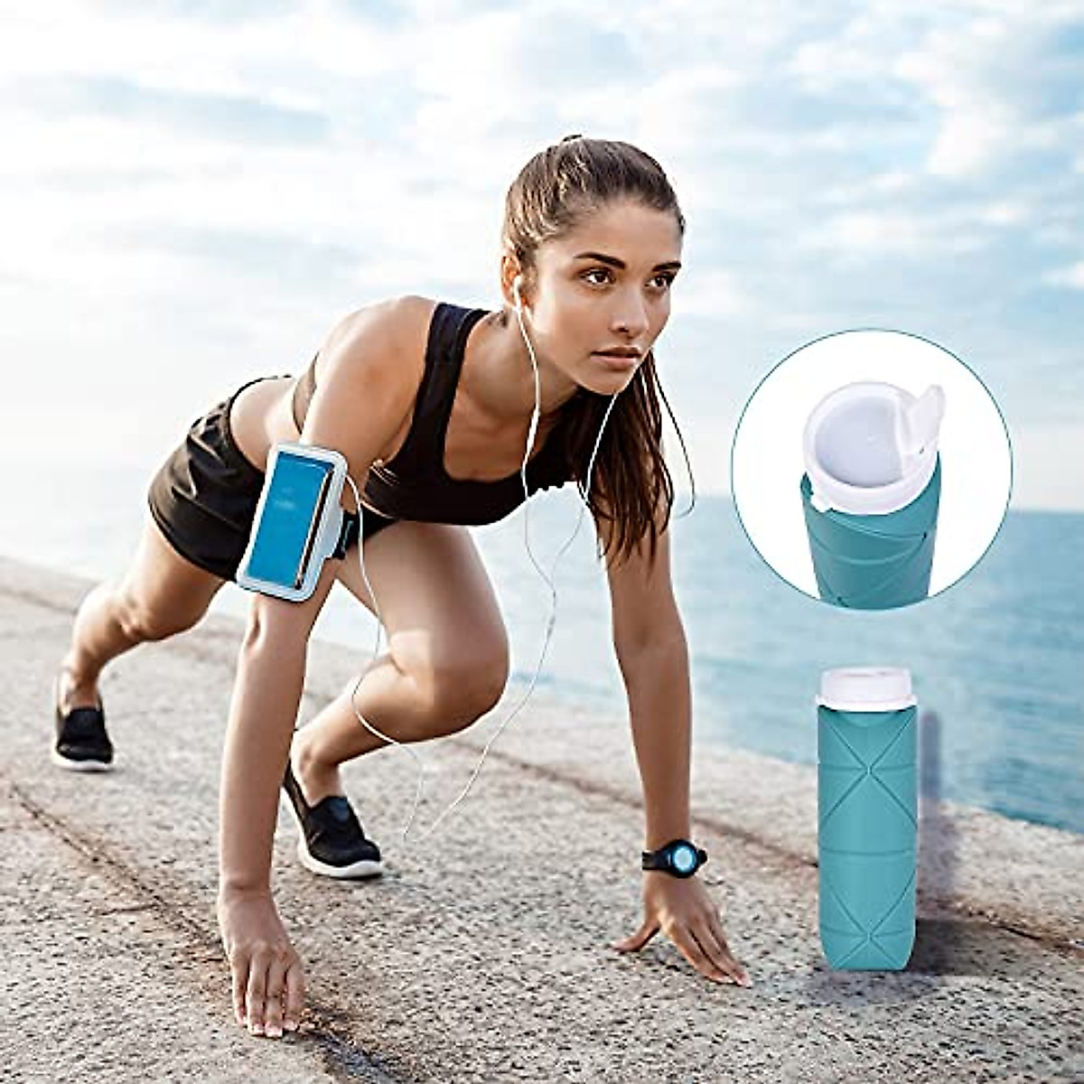 SPECIAL MADE Collapsible Water Bottles Cups Leakproof Valve Reusable BPA Free Silicone Foldable Travel Water Bottle Cup for Gym Camping Hiking Travel Sports Lightweight Durable (Type2 Dark Green)