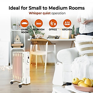 Comfort Zone Electric Oil-Filled Radiant Radiator Space Heater, Never Refill, Adjustable Thermostat, Tip-Over Switch & Overheat Protection System, Ideal for Home, Bedroom, & Office, 1,200W, CZ7007J