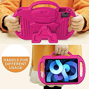 MENZO Kids Case for iPad Air 5th/4th Generation (2022/2020),iPad Air 10.9 inch Case, Light Weight Shockproof Shoulder Strap Handle Stand Kids Case for iPad Air 5/4, iPad Pro 11 2021/2020/2018, Rose