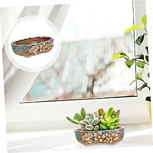 YARNOW 1pc Love with Office for Porcelain Cactus Planters Simple Bonsai Drainage Flowerpot Floral Shallow Glazed Adornment Garden Large Ceramic Vintage Gift Chic Style Succulent Hole