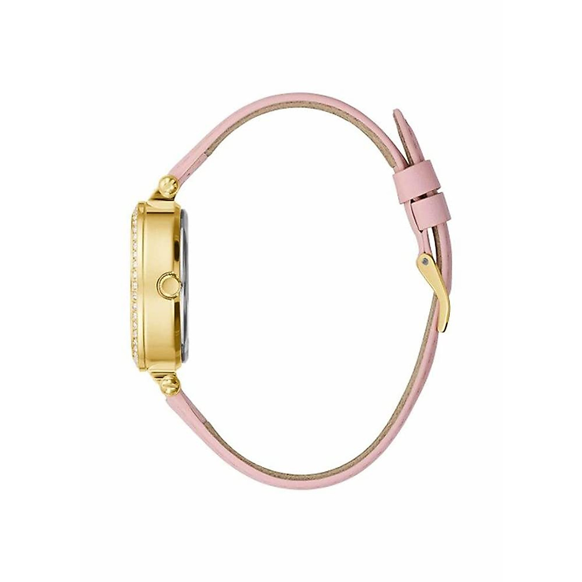 GUESS Ladies Trend Crystal 32mm Watch – Gold-Tone Stainless Steel Case Pink Dial & Pink Genuine Leather Strap