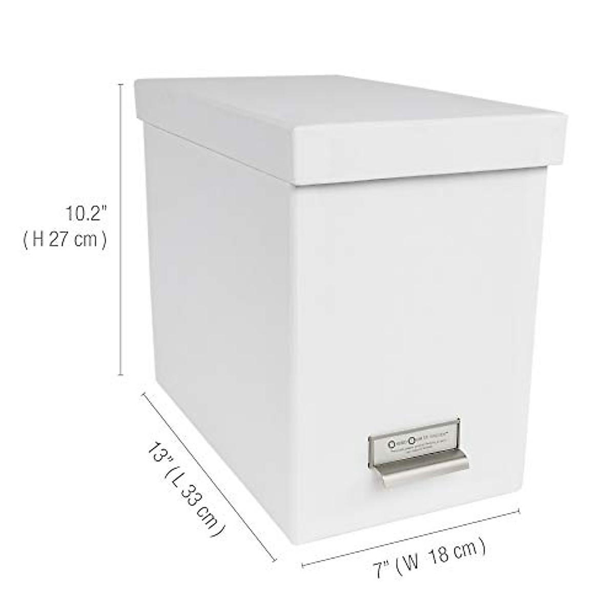Bigso John Fiberboard Label Frame Desktop File Storage Box Document Organizer for Important Paperwork Durable Hanging File Box with a Lid & Metal Label Window 7.4’’ x 13’’ x 10.4’’ White