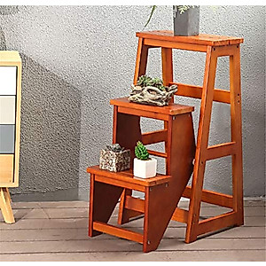 Step Stool Stepladder Stool Three-Step Ladder Stool, Anti-Skid Pedal Ladder Thickening Wood Stepladders Articles Place Shelves Large Load-Bearing, Brown 28 * 56 * 76cm Folding Ladder Stool