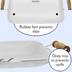 AuldHome Enamelware Bon Appetit Tray (White); Distressed Farmhouse Style Metal Decorative Serving Platter