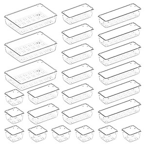 Lifewit 25 PCS Drawer Organizer Set Clear Plastic Desk Drawer Dividers Trays Dresser Storage Bins Separation Box for Makeup, Jewelries and Gadgets, Bedroom, Bathroom, Office