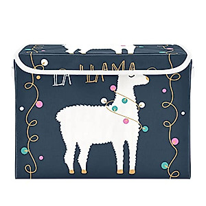 Christmas Llama Storage Bins with Lids for Organizing Lidded Home Storage Bins with Handles Oxford Cloth Storage Cube Box for Living Room