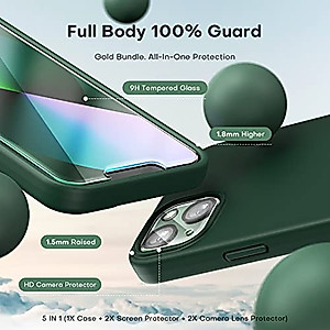 TOCOL 5 in 1 for iPhone 13 Case, with 2 Pack Screen Protector + 2 Pack Camera Lens Protector, Liquid Silicone Phone Case for iPhone 13, Alpine Green