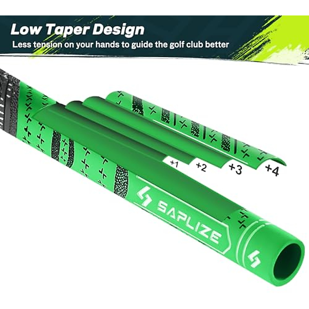 SAPLIZE Cross Corded Golf Grips 13 Pack, Low Taper Design, Multi-compound Hybrid Golf Club Grips, 13 Grips with 15 Tapes, Standard Size, Green, CL03 Series