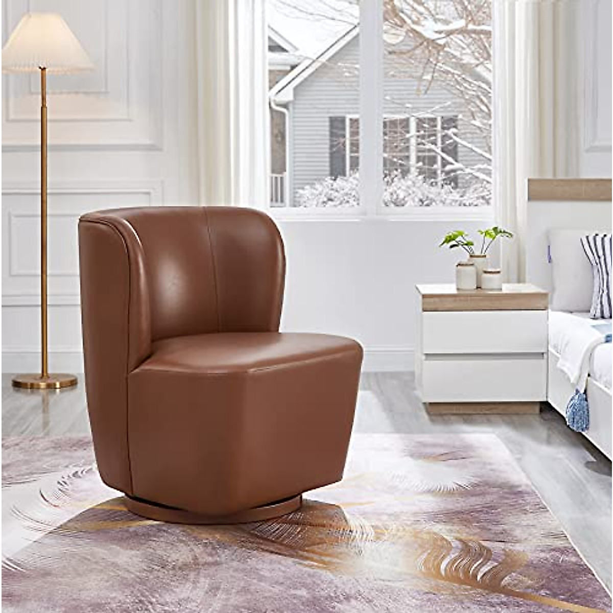Ball & Cast Swivel Accent Chair with Brown Faux Leather in living bedroom office nursery room