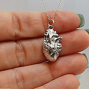 FashionJunkie4Life Sterling Silver Anatomical Heart Necklace, 18" Chain | Birthday Gifts for Women