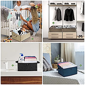 BALEINE 3 Pack Closet Storage Bins for Shelves, Trapezoid Clothing Organizer with Handles, Foldable Linen Fabric Box Containers for Home Bedroom Office, Brown Small