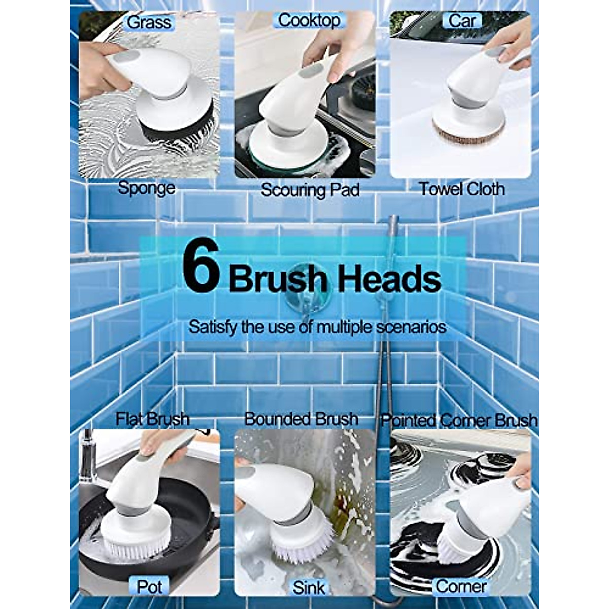 Electric Spin Scrubber,Electric Cleaning Brush,Two-Speed Cordless Curved Handle Cleaning Scrubber,IPX7 Waterproof Short Handle Power Scrubber,Household Motorized Brush for Cleaning Bathroom, Kitchen