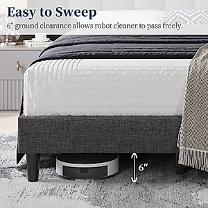 Yaheetech Upholstered Bed Frame, Modern Queen Bed Platform with Square Stitched&Button Tufting Headboard Height Adjustable, Wooden Slats Support, No Box Spring Needed, Queen Size, Dark Grey