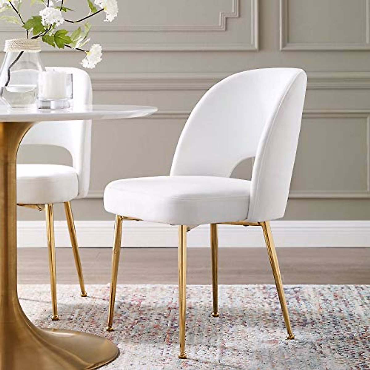 Modway Rouse Performance Velvet Dining Side Chair in White