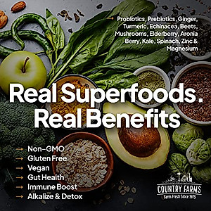 COUNTRY FARMS Immune Defense Superfoods Drink Mix, Supports Immune Defense, Vitamin C with Black Elderberry, Supports Hydration, with Probiotics and Prebiotics, Berry Flavor, 40 Servings