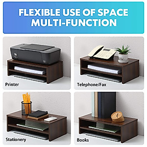 FITUEYES Monitor Stand - 2 Tier Computer Monitor Riser with 16.7 Inch Shelf, Wood Desktop Stand for Laptop Computer Screen, Desk Organization, Office Supplies
