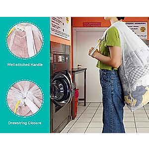 Plusmart Mesh Laundry Bags with Drawstring, 24" x 36" Extra Large Laundry Bags with Staps, for Travel, College Dorm, Apartment, Family, 3 Pack, White, Machine Washable