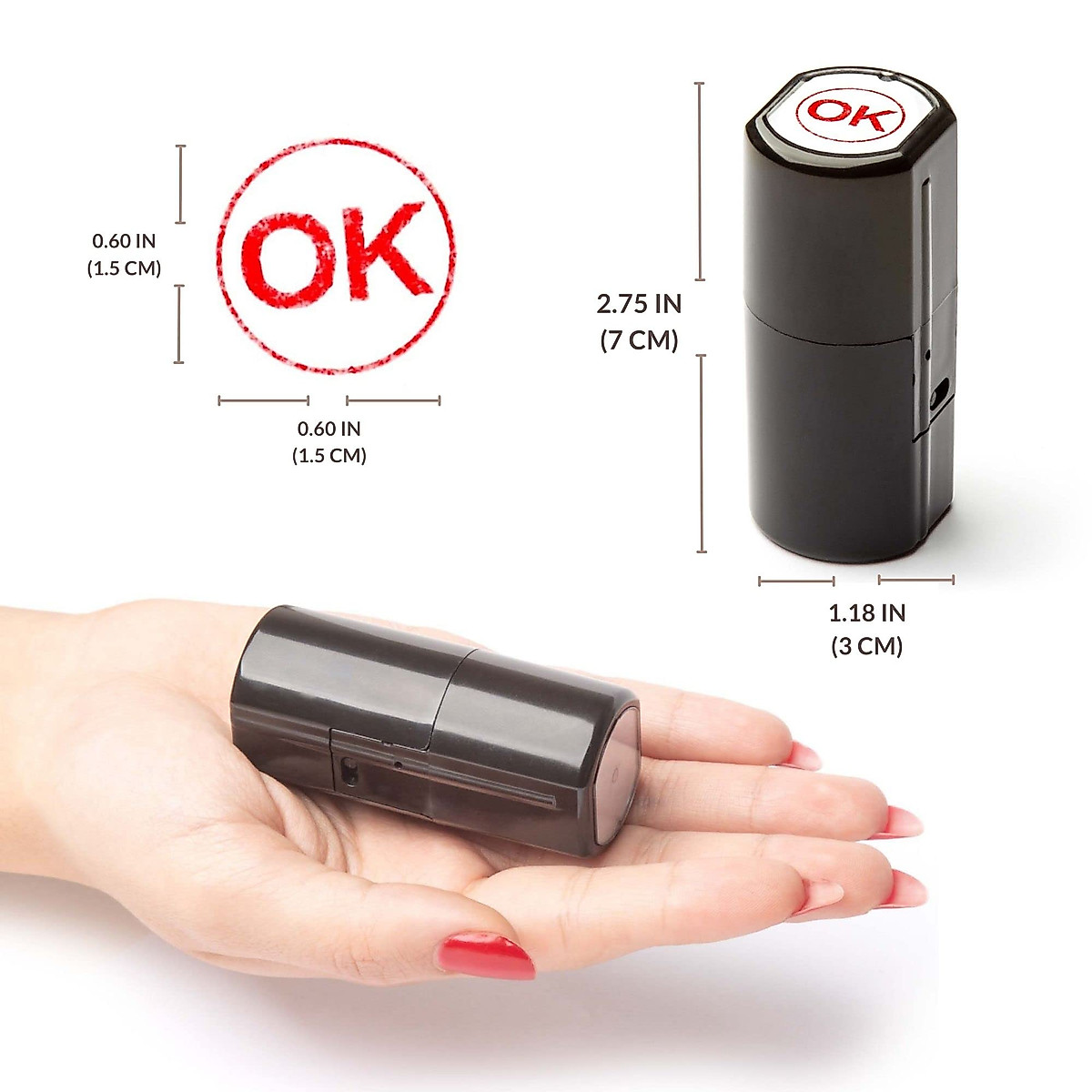 Round Self Inking Rubber Stamps, Copy, Entered, Late, Posted, OK Phrase in Circle Stamper with Vibrant Red Ink (OK)