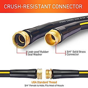 Adimos Hybrid Garden Hose 100 ft x 5/8", Heavy Duty Flexible Lightweight Water Hose 100ft with 10 Function Sprayer Nozzle, 3/4'' Solid Brass Fittings, Ultra Durable, All-weather