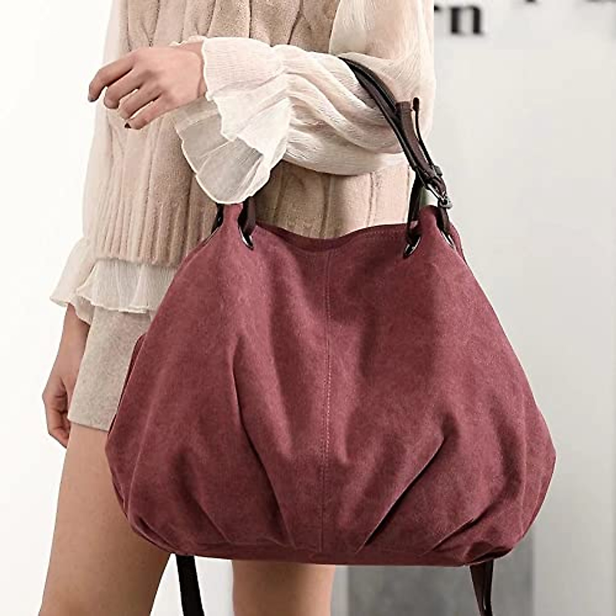 Mudono Top Handle Handbag for Women Large Capacity Shoulder Bag Canvas Crossbody Bag Casual Tote Bag Retro Satchel Purse
