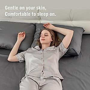 DOWNCOOL King Size Sheets Set - 100% Cotton Sheets, King Sheets Deep Pocket Up to 16", 400 Thread Count Sateen Bed Sheets King Size, Soft Breathable & Cooling Sheets, 4-Piece King Sheet Set, Grey