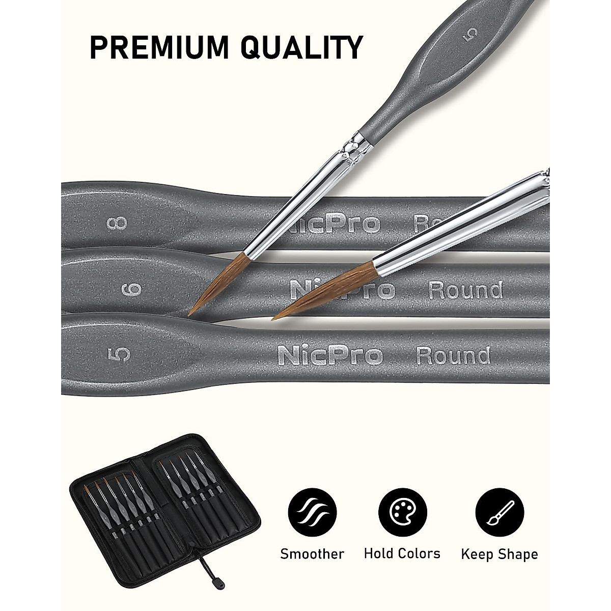 Nicpro 11 Pack Miniature Painting Set, Kolinsky Sable Fine Detail Paint Brushes for Models, Watercolor, Acrylic Oil, Ceramic, Face, Citadel, Art Figure Paint by Number - Thin Artist Kit Nylon Holder