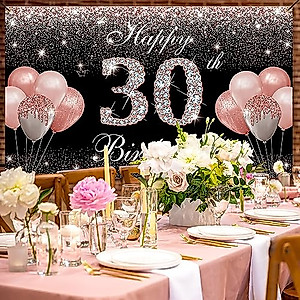 HTDZZI 30th Birthday Banner Backdrop Rose Gold, Happy 30th Birthday Decorations for Women, Fabulous 30 Years Birthday Party Yard Sign Photo Booth Props Decorations Supplies, Fabric