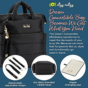 Itzy Ritzy Dream Convertible Diaper Bag Tote Backpack - Baby Diaper Bag with 14 Pockets, Changing Pad & More (Midnight Black)