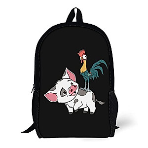 Moana Pua Pig and HeiHei Chicken Printed Backpack 17 Inch Shoulders Daypack Large Capacity Laptop Bag for Men Women