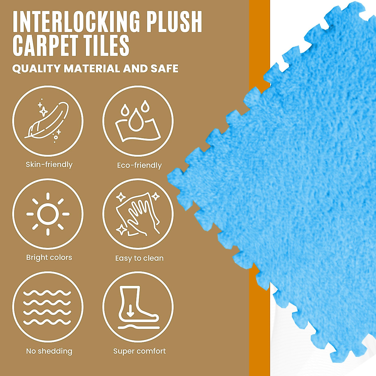BANANA NATION Plush Puzzle Foam Floor Mat - Interlocking Carpet Tiles - 11.8 x 11.8 x 0.6 Carpet Foam Tiles - Carpet Puzzle Mats for Floor - Plush Foam Floor Tiles (12pcs -SkyBlue)