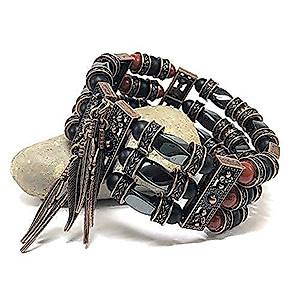 Native American Inspired Bracelet Beaded Bohemian Cuff Bracelets for Women Men Red Jasper and Black Onyx Jewelry