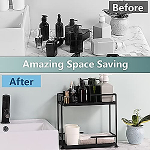 Butizone 2 Tier Bathroom Countertop Organizer, Counter Standing Rack, Kitchen Spice Rack, Vanity Cosmetic Holder, Under Sink Organizer for Bathroom, Kitchen, Living Room, Dressing Table, Office