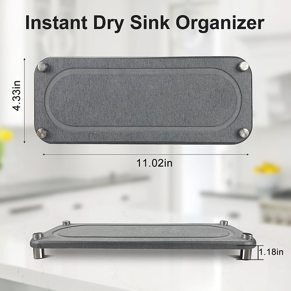 ZGWJ 2PCS Instant Dry Sink Caddy for Kitchen Sink Organizer Fast Drying Stone Sink Tray for Bathroom Diatomaceous Earth Sink Sponge Holder