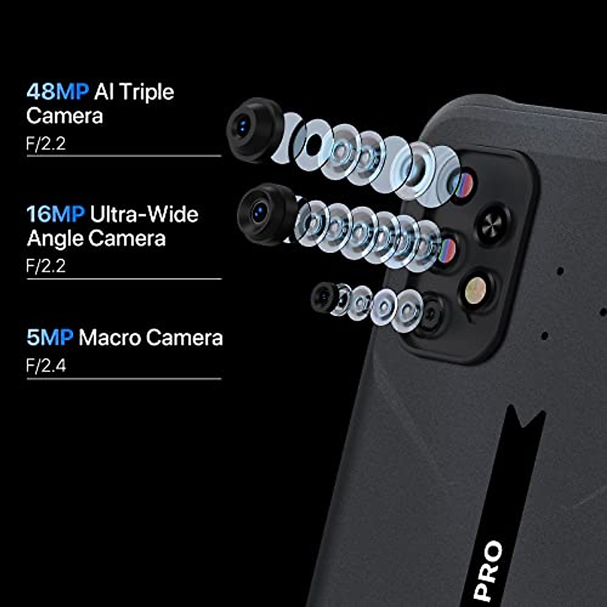 UMIDIGI Rugged Unlocked Cell Phones, Bison 2 PRO 8G+256GB, Rugged Smartphone with IP68 & IP69K, 6150mAh Mobile Phone, Android 12, NFC, 6.5" FHD, 48MP AI Triple Camera, Dual 4G, 18W, Type-C, GPS