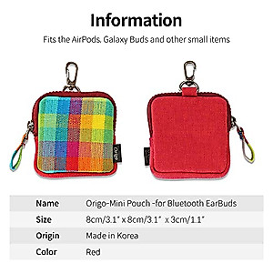 Origo Checkered Airpod Pouch/Portable Zipper Case for Airpods/Airpods Pro, Wireless Earbuds, Galaxy Buds can be Stored/Coin Purse, Small Wallet, Hand-Woven Fabric Mini Pouch(Red)