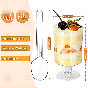 HawHawToys 60 Pack 3 Oz Mini Dessert Cups Disposable Appetizer Cup Goblet,Pedestal Clear Plastic Wine Glasses Parfait Appetizer Cups Serving Bowls for Tasting Party, Wedding, Birthday