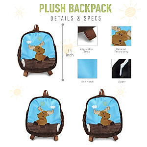 Puzzled DolliBu Moose Stuffed Animal Backpack - Super Soft Plush Stuffed Animal Bag for Children Accessories, Kids First Travel Plush Bag Toy For Boys & Girls- 11"