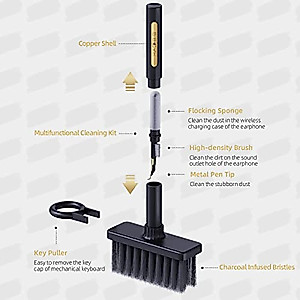 Hagibis Cleaning Soft Brush Charcoal Infused Bristles Keyboard Cleaner 5-in-1 Multi-Function Cleaning Tools Kit Corner Keycap Puller Remover Multi Brush for PC Laptop Airpods Pro Camera Lens (Black)
