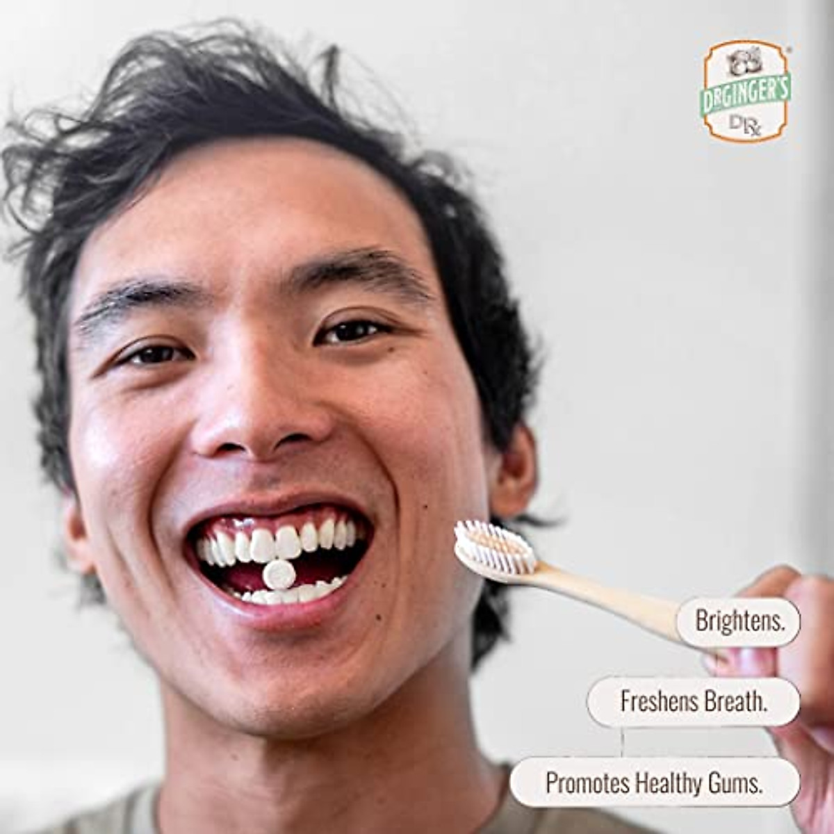 Dr. Ginger's White Charcoal Toothpaste Tablets, Eco-Friendly Travel Chewable Tabs for Whitening, Fresh Breath, & Gum Support, Enamel-Safe, Coconut Mint Flavor, Fluoride-Free 0.75oz Tin, 60 Tablets