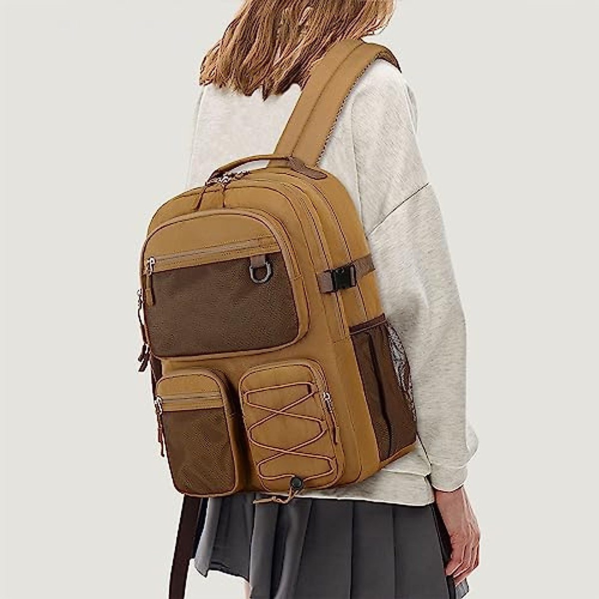 Lohol Water Resistant Daypack with Mulitiple Pockets for Travel Outdoor College, 15.6 inch Laptop Backpack for Men and Women (Brown