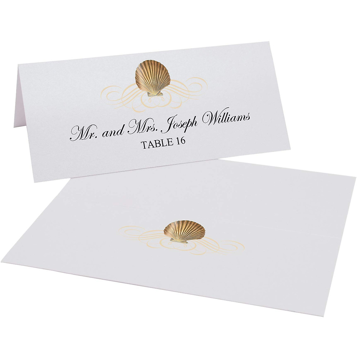 Scallop Seashell Flourish Place Cards, Set of 25, Pre-cut and Scored - Wedding, Party, Dinner, and Special Events - Made in the USA