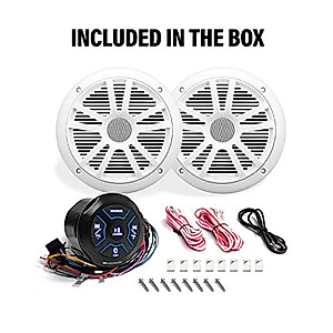 BOSS Audio Systems MG150W.6 Marine Boat Stereo Sound System Speaker Package - Built-in 2 Cannel Amplifier Head Unit, IPX6 Weatherproof, Bluetooth, No CD Player, USB, 6.5 Inch Full Range Speakers
