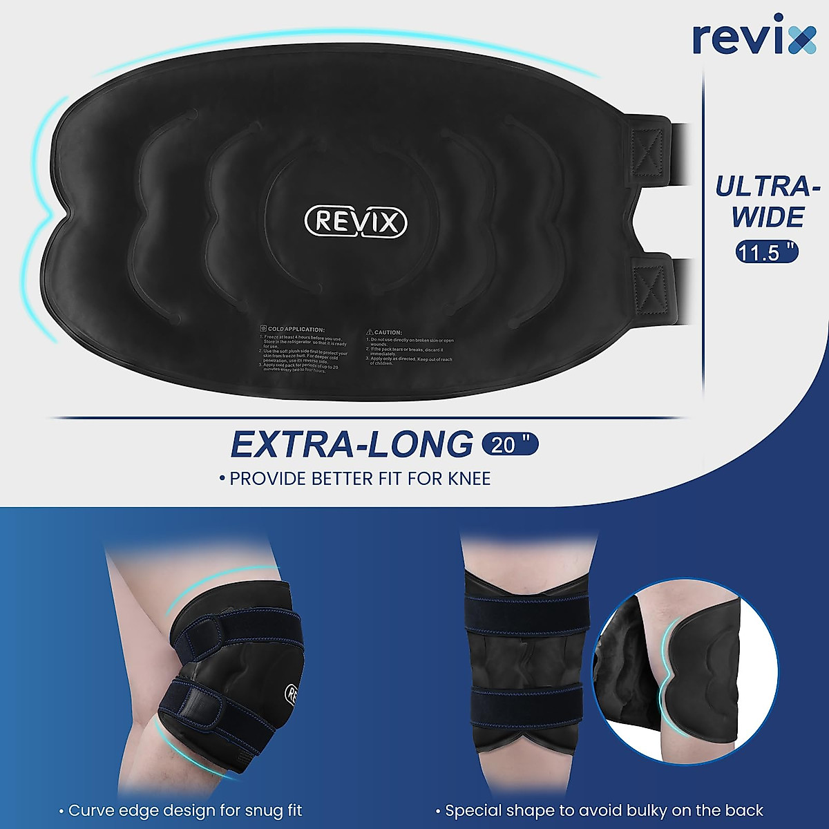 REVIX 20'' XXXL Reusable Ice Knee Wrap for Discomfort Reduction, Cold Therapy Gel Pack for Knee, Back, Shoulder Relaxation and Post-Workout Recovery, Soft Plush Lining Cold Pack