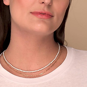 Pearl Necklace for Women, Handmade with Tiny White Freshwater Pearls and Silver Clasps and Adjustable Chain Pearl Choker 14", Cute Trendy Summer Jewelry for Girls